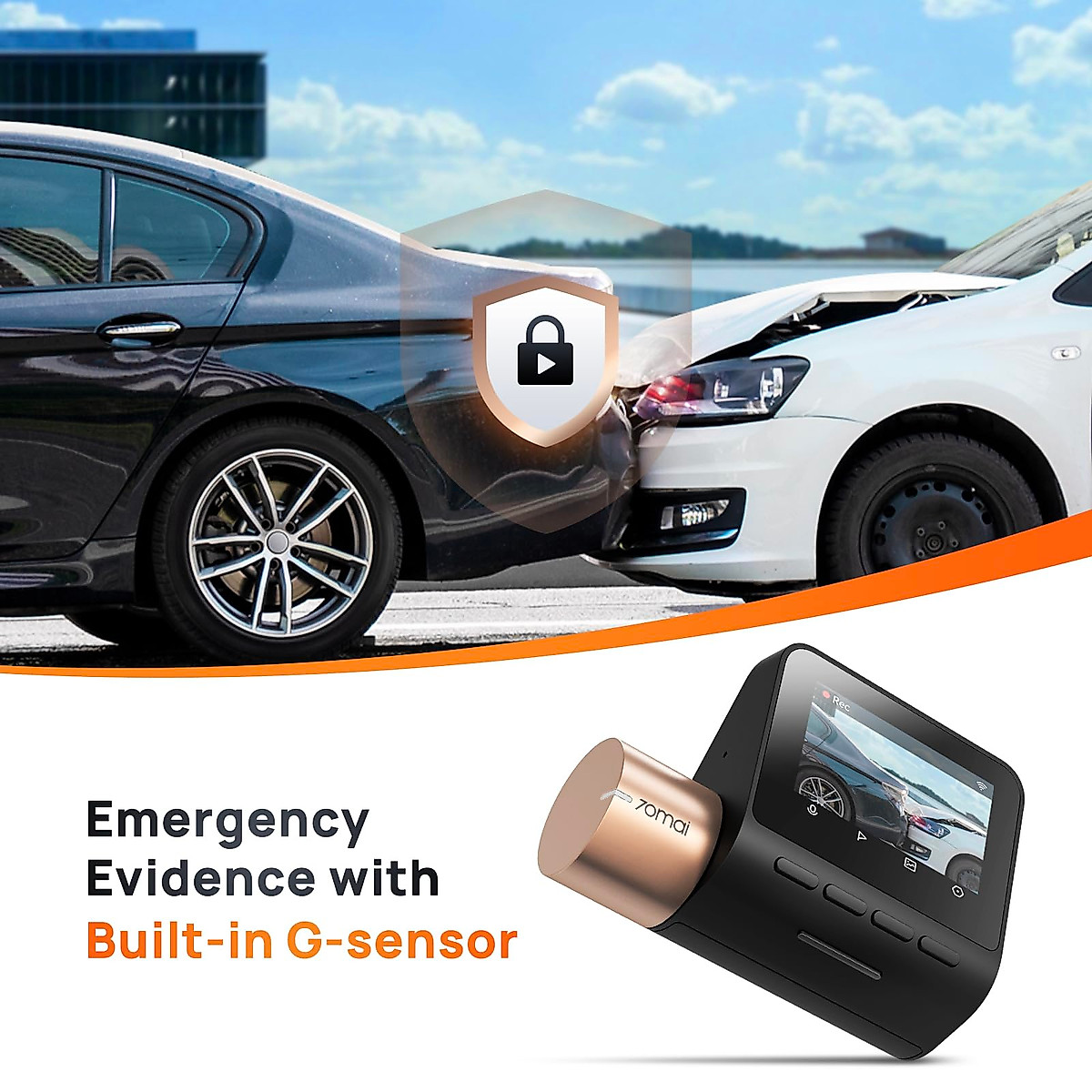 70mai Dash Cam Lite, 70mai Micro SD Card 32GB, 1080P Full HD, Sony IMX307, Built-in G-Sensor, 130° Wide Angle FOV, WDR, Night Vision, Loop Recording