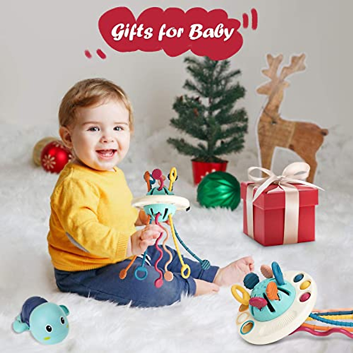 Baby Toys 6 to 12 Months, Sensory Montessori Toys for Babies 1+Year Old, Food Grade Silicone Pull String Teething Toys, Baby&Toddler Toys with Turtle Toy, Travel Toys, Gift for Babies 0-6 12-18 Months