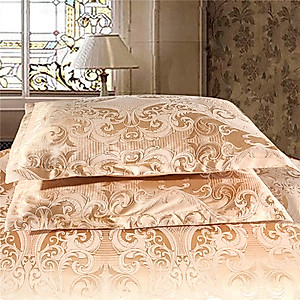 Dencalleus Jacquard Satin Duvet Cover 3 Piece Set Reversible Luxury Double Brushed Microfiber Ultra Soft King Size Silk Like Floral Bedding Comforter Covers Zipper Closure and 2 Pillow Shams Gold