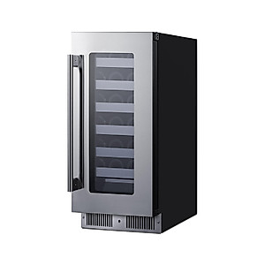 Summit 15 Inch Wine Cellar Shallow Depth Wine Refrigerator, Dimmable LED Light, Lock, Commercial or Residencial Use- SDHW1532LHD (LHD, Stainless Steel)