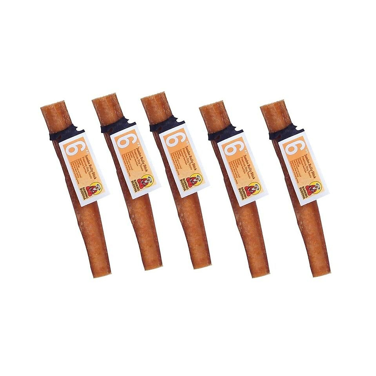 Barking Buddha 6 Inch Jumbo Bully Sticks for Dogs - Premium Fully Digestible, Odor Free 100% All Natural Tasty Beef Pizzle Chew Treats (Pack of 5)