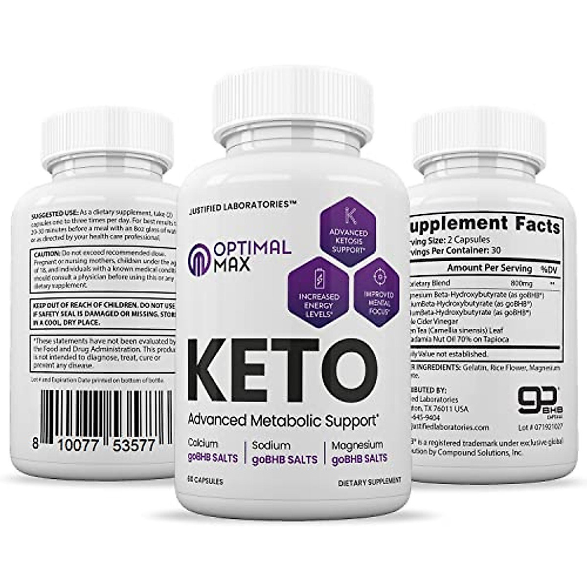 (2 Pack) Optimal Max Keto Pills Includes Apple Cider Vinegar Patented goBHB® Exogenous Ketones Advanced Ketogenic Supplement Ketosis Support for Men Women 120 Capsules