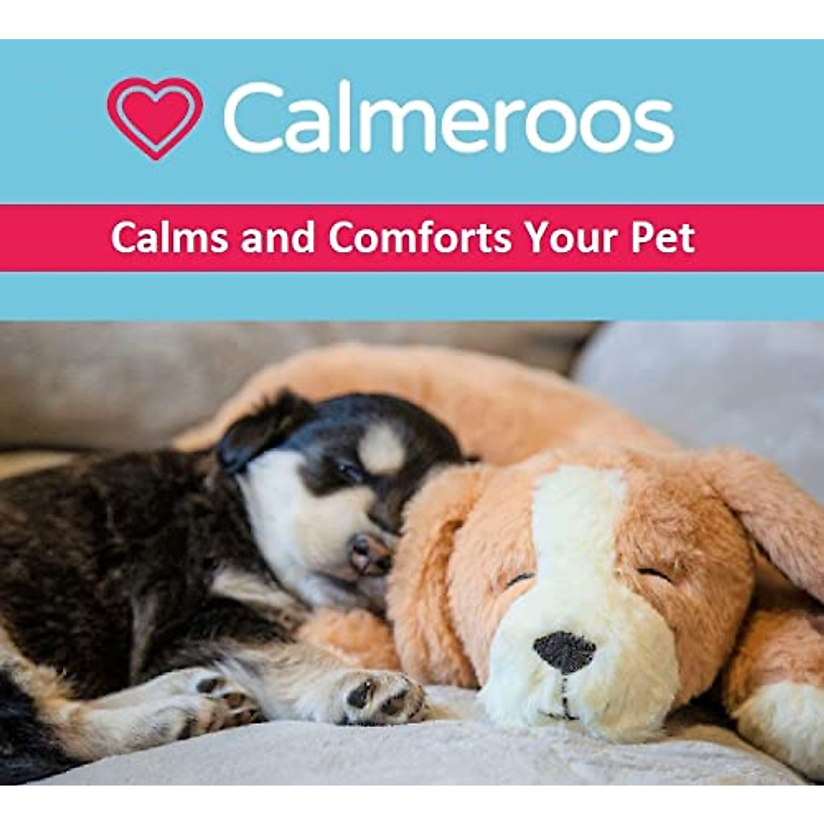 Calmeroos Puppy Heartbeat Toys Calming Separation Anxiety Relief Toys for Dogs Heartbeat Simulator in a Soft Comforting Pillow Pet Plush