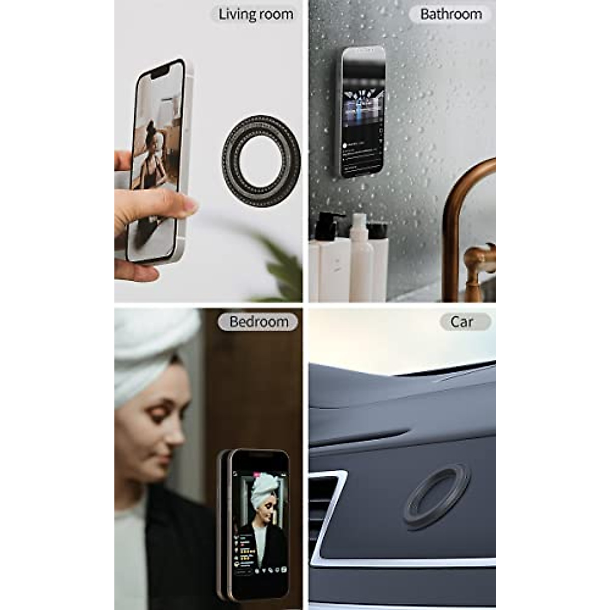 Nillkin 2 Pack Magnetic Phone Holder for Wall Bedroom Phone Stand Mount for car Mobile Phone Cradle Magnet for iPhone 13 Pro 13 Pro Max 12,SnapHold Magnetic Sticker for Kitchen (Black) (Black)