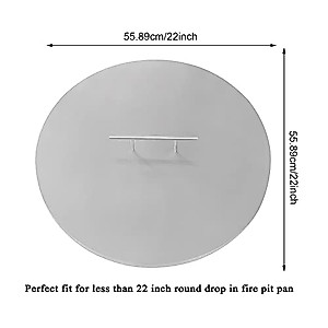 Stainless Steel Fire Pit Cover, 22 in 1.2 mm Thickness Fire Pit Burner Cover w/Handle, for Round Drop-in Fire Pit Burner Pan, Prevent Sparks, Keep Animals & Moisture Out (Round, 22 in)