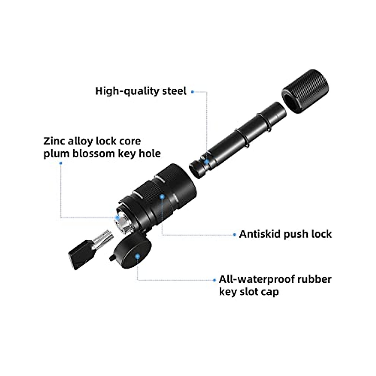 JOYTUTUS Trailer Hitch Lock, 1/2" Dia 2-3/4'' Long Pin, Fits 2" Class I/II Receiver, with 2 Keys 2 O-Rings, for Trailer Truck Car Boat, Anti-Theft and Waterproof Towing Hitch Lock