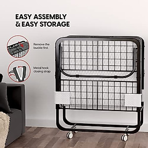 EconoHome Folding Bed with Mattress - 75x38 Twin Size Bed Frame - Portable Foldable Roll Away Adult Bed for Guest - 5-inch Thick, Memory Foam, Twin - Space Saving Fold Up Bed for Easy Storage
