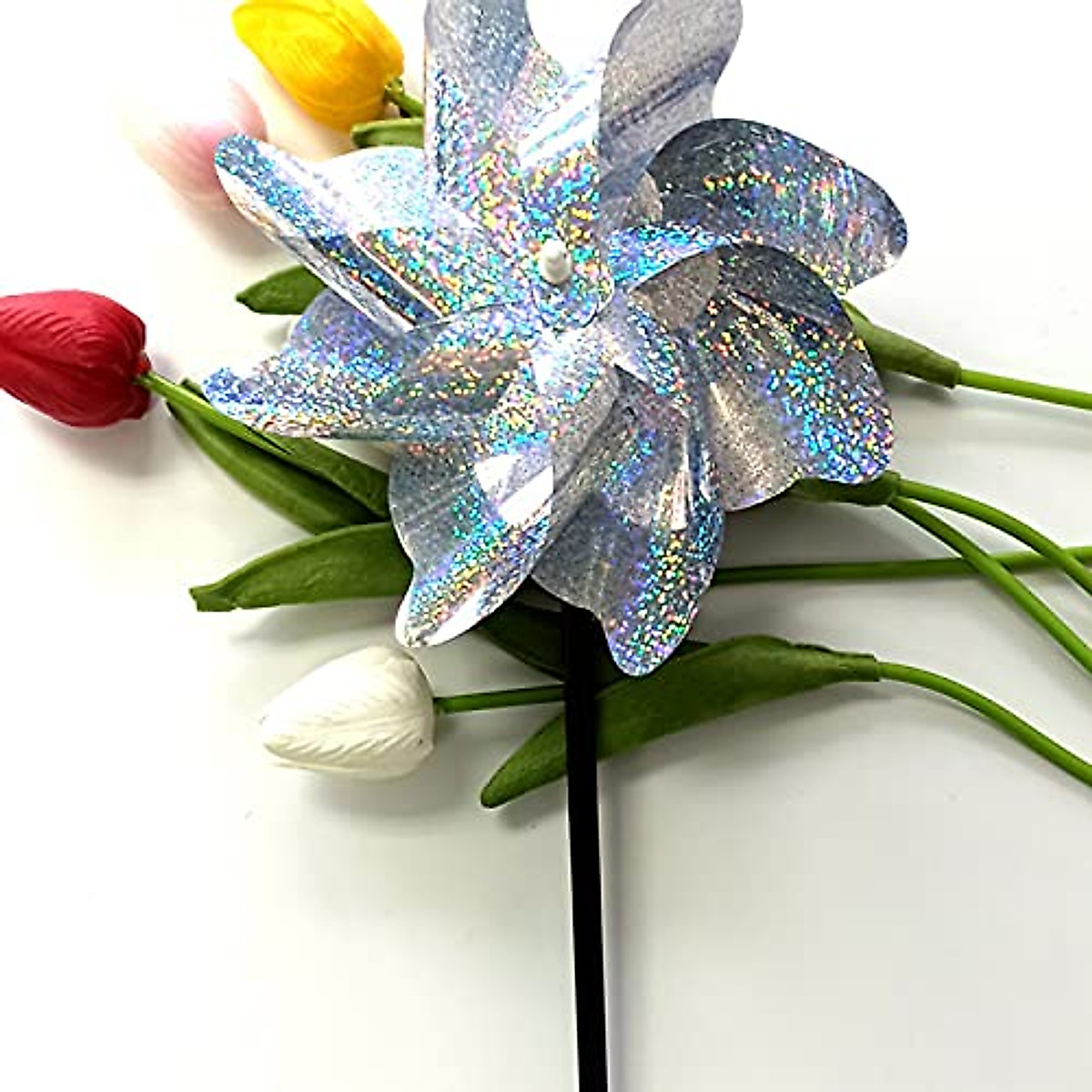 Haokaini 10pcs Bird Blinder Repellent Pinwheels Sparkly Whirl Pin Wheel with Stake Windmill Toy Effectively Keep Birds Away for Garden Yard Lawn