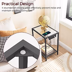 MAHANCRIS End Table with Charging Station and Side Tables with Charging Station bundle，Narrow Side Table for Small Spaces，2-Tier Nightstand with Tempered Glass Top，for Bedroom，Living Room ETWT18E01Z-E