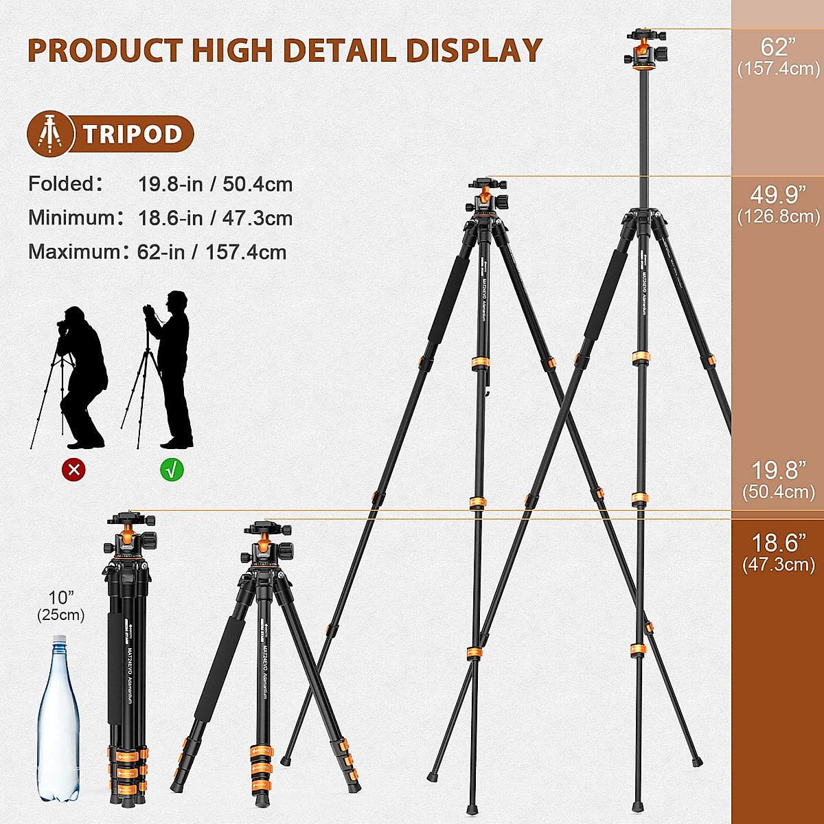 GEEKOTO Tripod, Camera Tripod for DSLR, Compact Aluminum Tripod with 360° Ball Head, 62 Inch Professional Tripod with 1/4 Inch Quick Release Plate, for Video Conferencing, Travel and Work