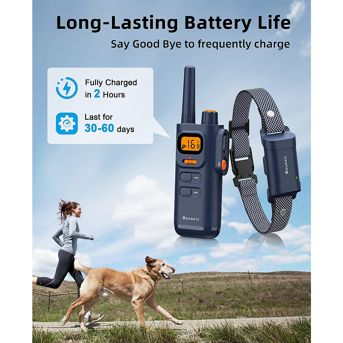 Bousnic Dog Shock Collar with Remote - [New Edition] 4000FT Dog Training Collar for Large Medium Small Dogs (8-120lbs) Rechargeable E Collar with Beep, Vibration, Safe Shock