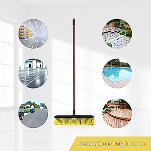 FRAXIR Push Broom Head Outdoor Large Stiff Bristle Broom Head - Excellent Cleaning Performance - Easy Installation Broom Head(18 inches)