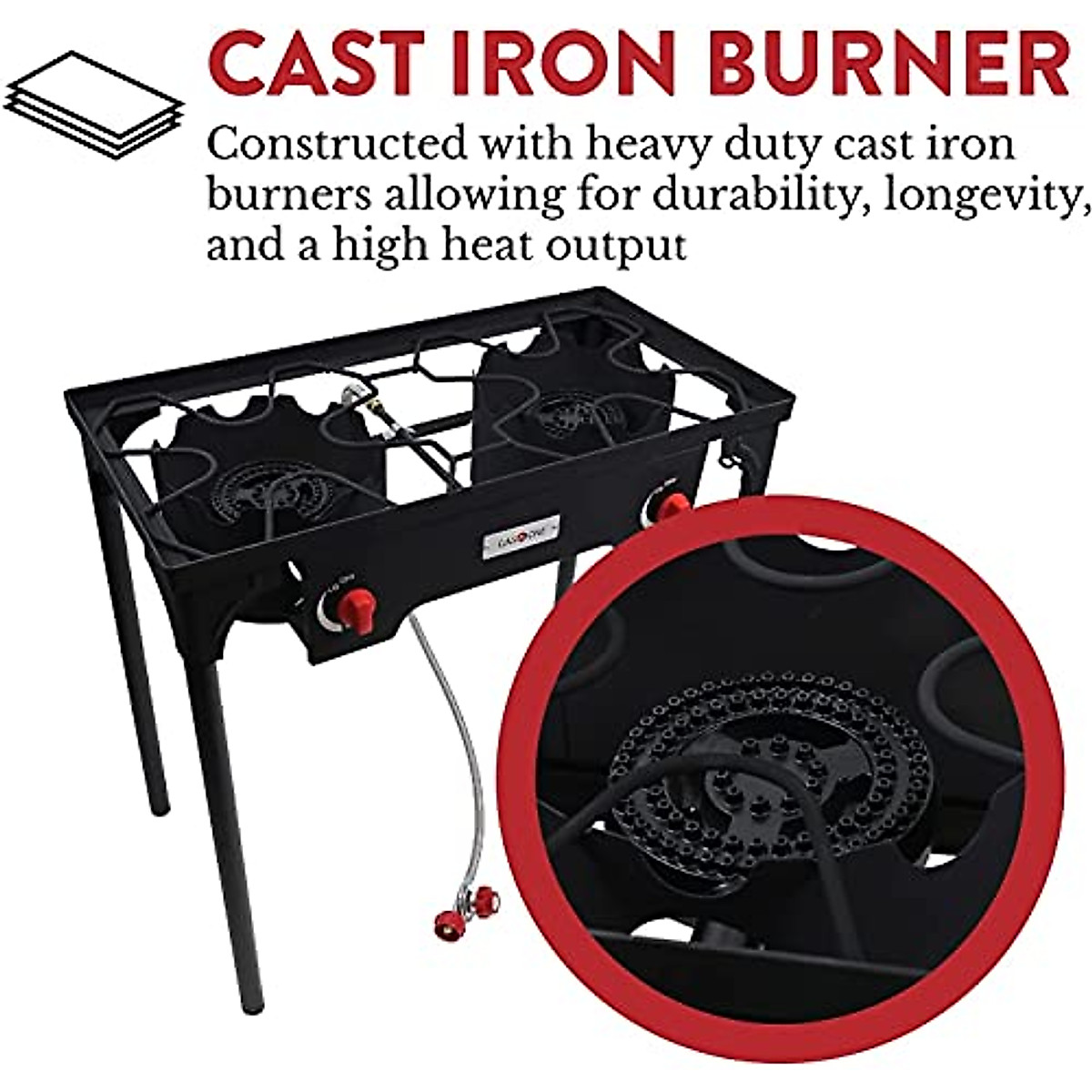 GasOne Two Burner Propane Camp Stove with Cover Outdoor High Pressure Propane Double Burner, Red QCC