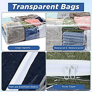 15 Pcs Clear Zippered Organizers Foldable Sweater Storage Closet Organizer Collapsible Cube Storage Organizer Plastic Storage Bags Bins Containers with Zipper and Handle for Closet (25 x 21 x 11 Inch)
