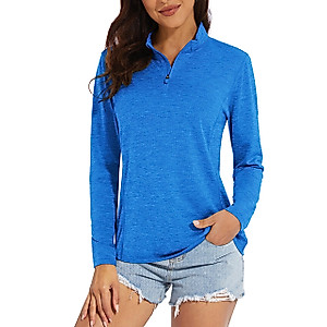 MAGCOMSEN Uv Protection Shirts for Women Long Sleeve Shirts Women Summer Shirts Running Shirts Workout Athletic Shirts Sea Blue L