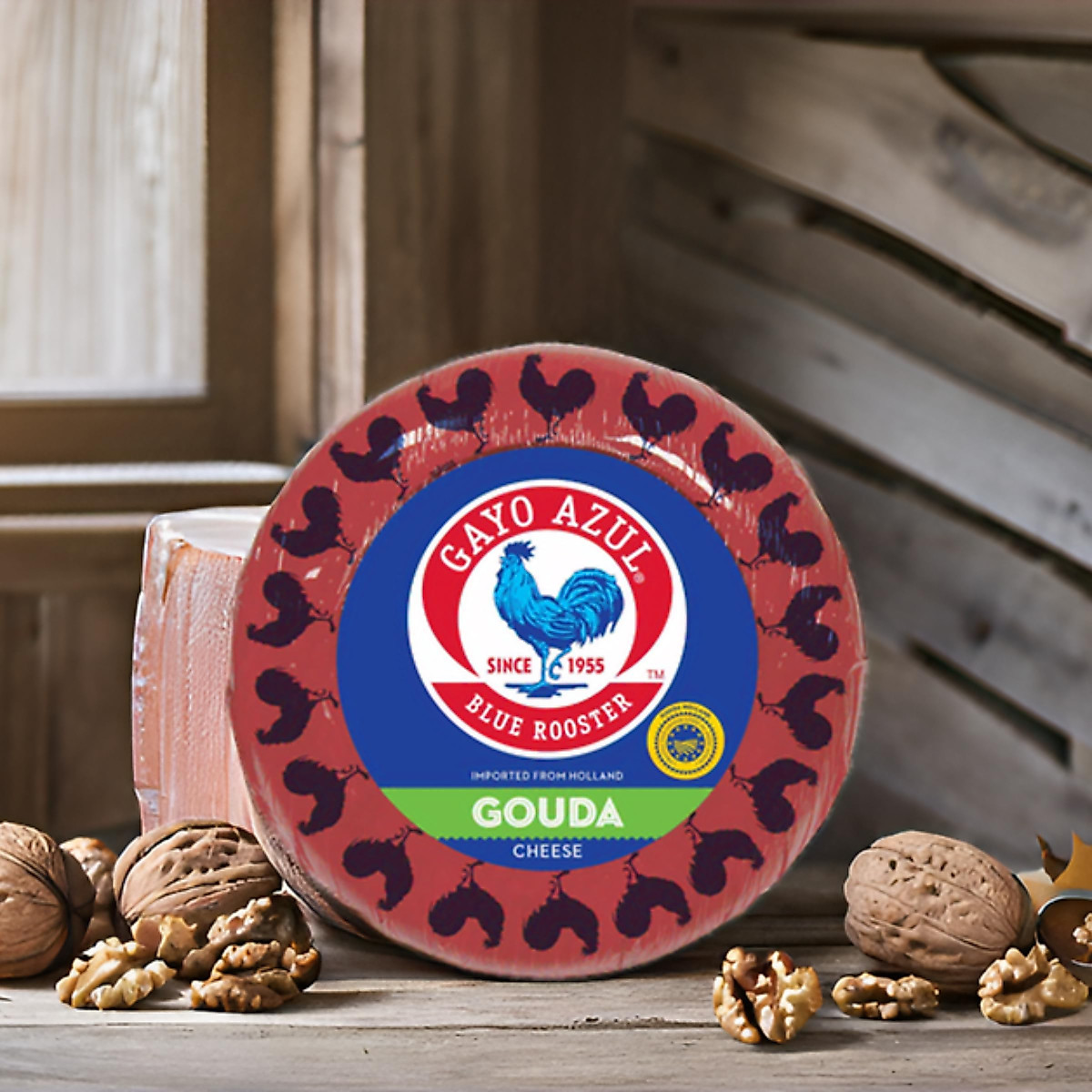 Gayo Azul Mild Gouda Cheese Wheel – Red Wax, 9-10lb (Approx.), Premium Dutch-Style Cheese