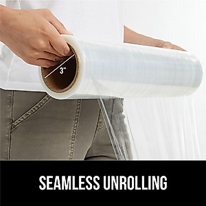 Gorilla Grip 500% Stretch Film Heavy Duty Plastic, 1200ft Shrink Wrap Roll 17" Puncture Resistant, Industrial Strength for Shipping, Pallet Storing, Moving, Packing Furniture Protection 1 Pack Clear