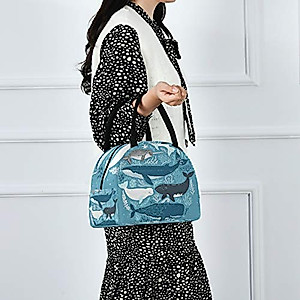 senya Lunch Bag, Sea Animal Whale Coral Blue Insulated Lunch Box Cooler Bag Tote Bag for Women Kids/Picnic/School/Work