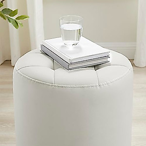Linon White Sikes Faux Leather Tufted Swivel Ottoman with Chrome Base