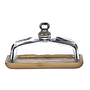 Bamboo Butter Dish with Glass Lid- 18X12X10CM Clear Butter Tray for Refrigerator& Counter for Butter, Block of Cream Cheese& Serving Dish ( Bamboo Tray )