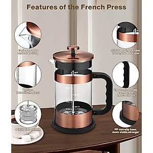 French Press Coffee Maker - 34 Ounce Classice Stainless Steel Coffee Press with 4-Level Filtration System, Heat Resistant Thickness Borosilicate Glass French Press Coffee Pot for Camping Travel Gift