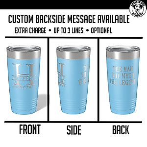 Personalized 20oz (17 Colors) Powder Coated Insulated Stainless Steel Tumbler with Lid, Custom Etched, Customized Engraved Gift Idea for Women Men Her Him, Halpert Monogram Initial Name (Light Blue)