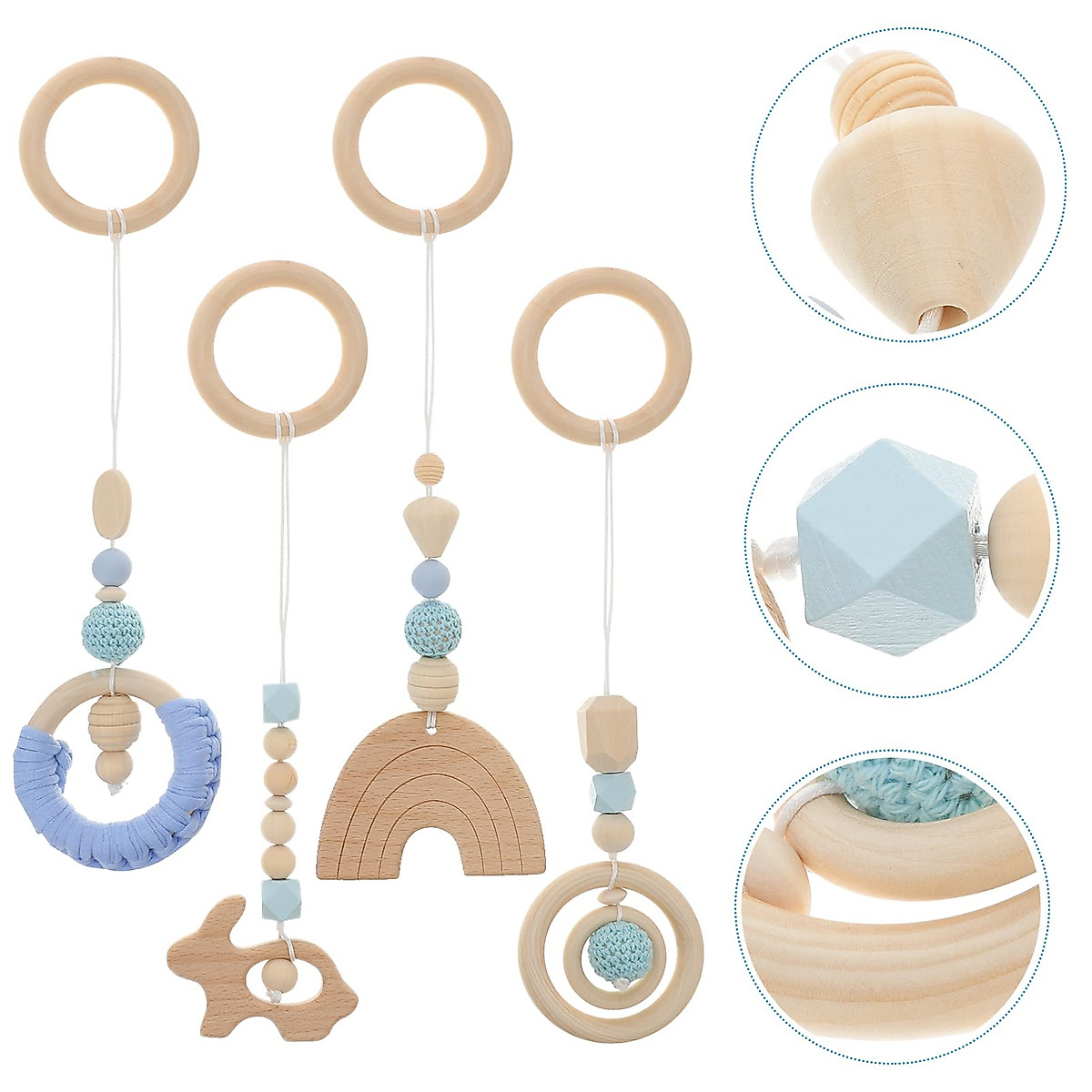 Toddmomy Teething Rings 4Pcs Baby Gym Wood Toys Wooden Hanging Toy Wood Activity Pendant Hanging Toy Dangling Teething Soother Sensory Toys Nursery Decor Montessori Play Gym