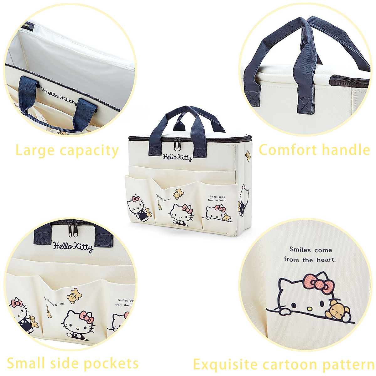 Rpavutz Cute Canvas Tote Bag, 4-Pockets Utility Sturdy Handbag with Top Zipper Closure, Gift for Working Women