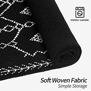 MitoVilla Black Boho Rug 2'x3', Black White Small Boho Bathroom Rug, Farmhouse Kitchen Runner Rugs, Tassel Boho Rug for Bedroom, Washable Bohemian Cotton Linen Throw Rug, Geometric Bath Mat