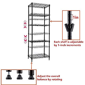 YOHKOH 5-Wire Shelving Metal Storage Rack Adjustable Shelves for Laundry Bathroom Kitchen Pantry Closet (16.6L x 11.8W x 48H,Matte Black)
