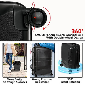 Luggage Sets 3 Piece, ABS+PC Hard Case Lightweight Suitcase Set, with TSA Lock and Spinning Silent Wheels, Large Suitcase (20/24/28)，Black