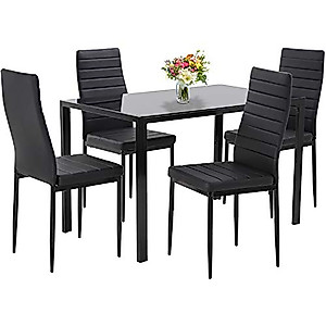 Dining Table Set Dining Room Table Set 5-Piece Kitchen Dining Table Set with 4 Faux Leather Metal Frame Chairs Rectangular Modern for Small Spaces w/Glass Tabletop Kitchen Table and Chairs