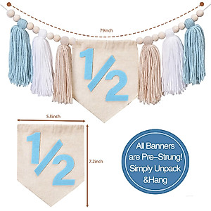 1/2 Birthday High Chair Banner - Dokuna Boys Half Birthday Party Decorations, Half Way to One Party Decorations, 1/2 Birthday High Chair Garland (Blue)