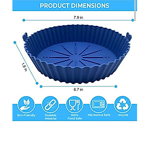 8.5-inch Reusable Silicone air Fryer from Heat-Resistant. Round Silicone Pot for Air Fryer Oven Accessories, (Blue + Red)