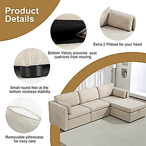 Consofa Modular Sectional Sofa, L Shape Sectional Sofa with Storage Ottoman, Convertible Sectional Sofa Couch with Removable Cover, Deep Seat Sectional Couches for Living Room, Apartment, Office