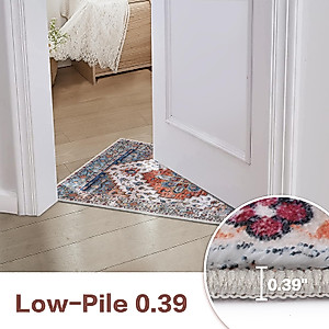 COMSLE Area Rug 2x3 Faux Wool Throw Rug for Entryway, Boho Washable Small Rugs Non-Slip Distressed Carpet Soft Accent Floor Rug for Indoor Entrance, Bedroom, Living Room, Kitchen (Rust Red)