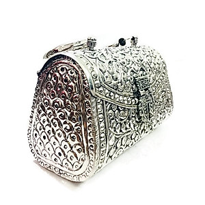 Indian Brass Clutch Silver white clutches Vintage Handmade Brass metal purse Hand clutch Handbag for women party Bride marriage clutch
