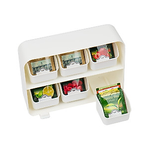 Mind Reader Tea Bag Organizer, Tea Station Organizer, Countertop Storage, Kitchen, Plastic, 10.25"L x 3.25"W x 7.75"H, White