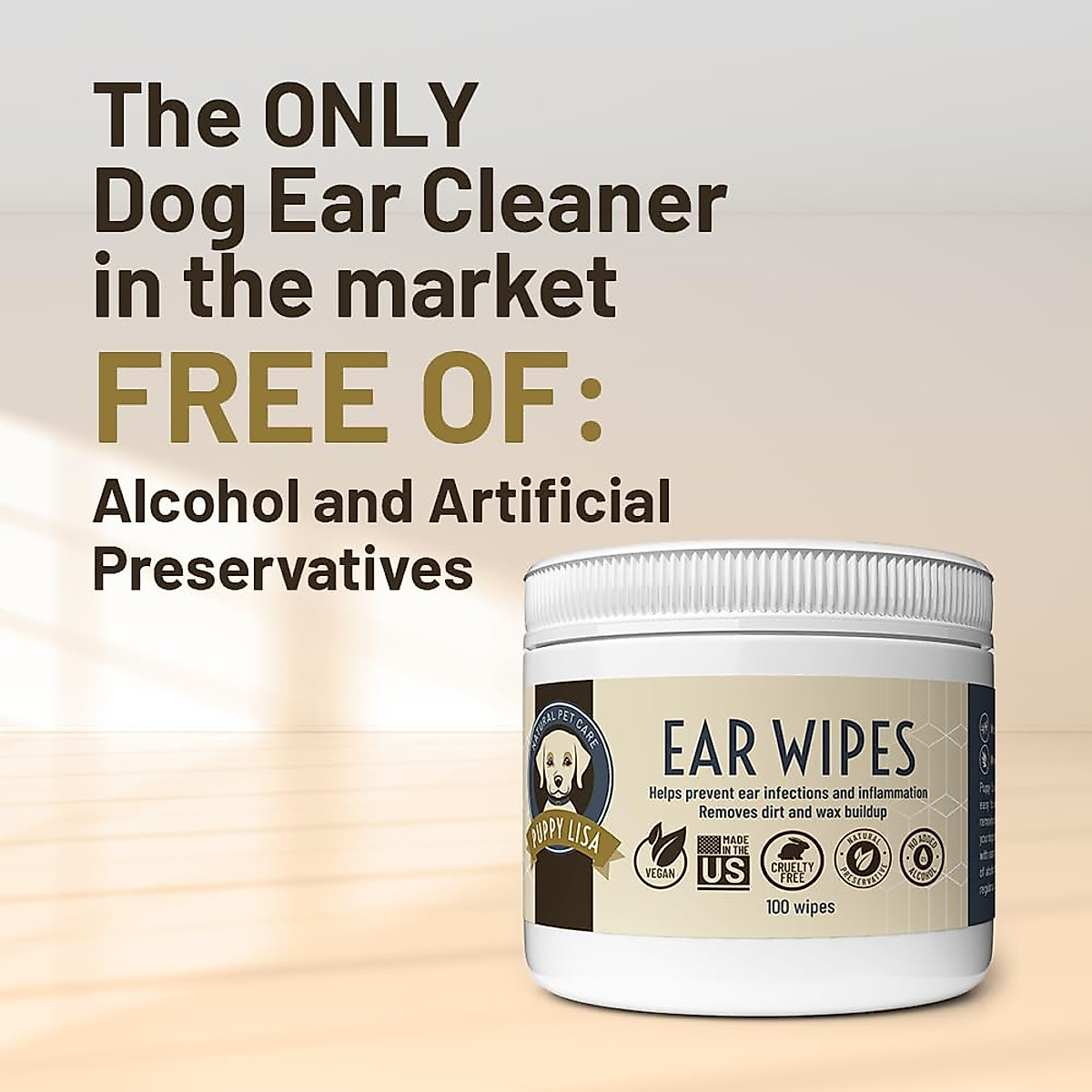 PUPPY LISA Dog Ear Cleaner Wipes - Made in The US, Alcohol Free, Non-Irritant Solution - with Aloe Vera and Witch Hazel - Ear Wipes for Dogs to Prevent Ear Infection - Pet Ear Wipes to Remove Dirt