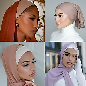 Under Hijab Hat Cap Stretch Solid Color Muslim Under Scarf Bonnet Jersey Cap Head Wrap Tube Hat Opens on 2 Ends Neck Cover
