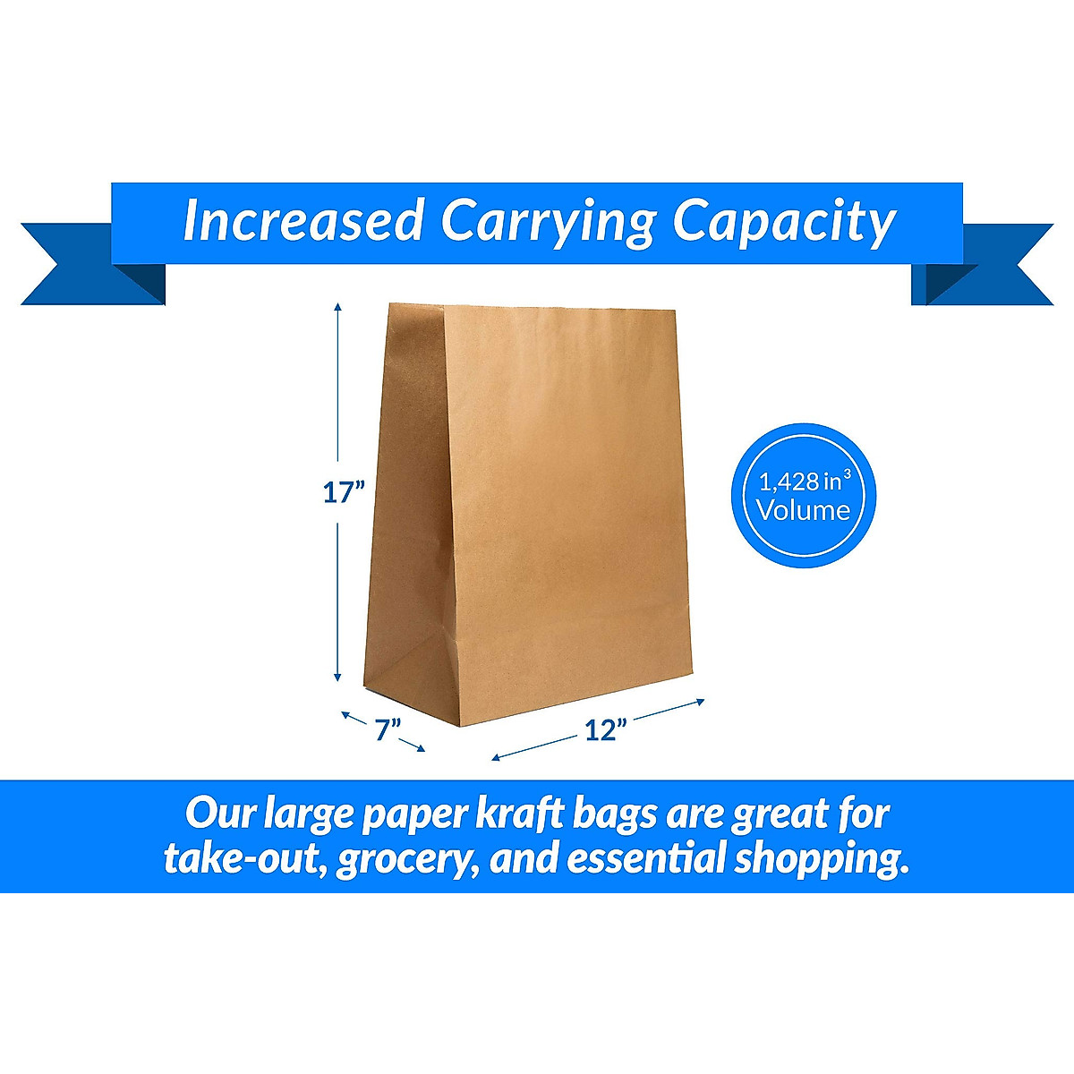 Reli. Paper Grocery Bags (125 Pcs Bulk) (12x7x17) 70 Lbs Basis, Extra Heavy Duty | Brown Paper Bag, Large Grocery Kraft Sacks -Takeout, Restaurant, Retail, Shopping