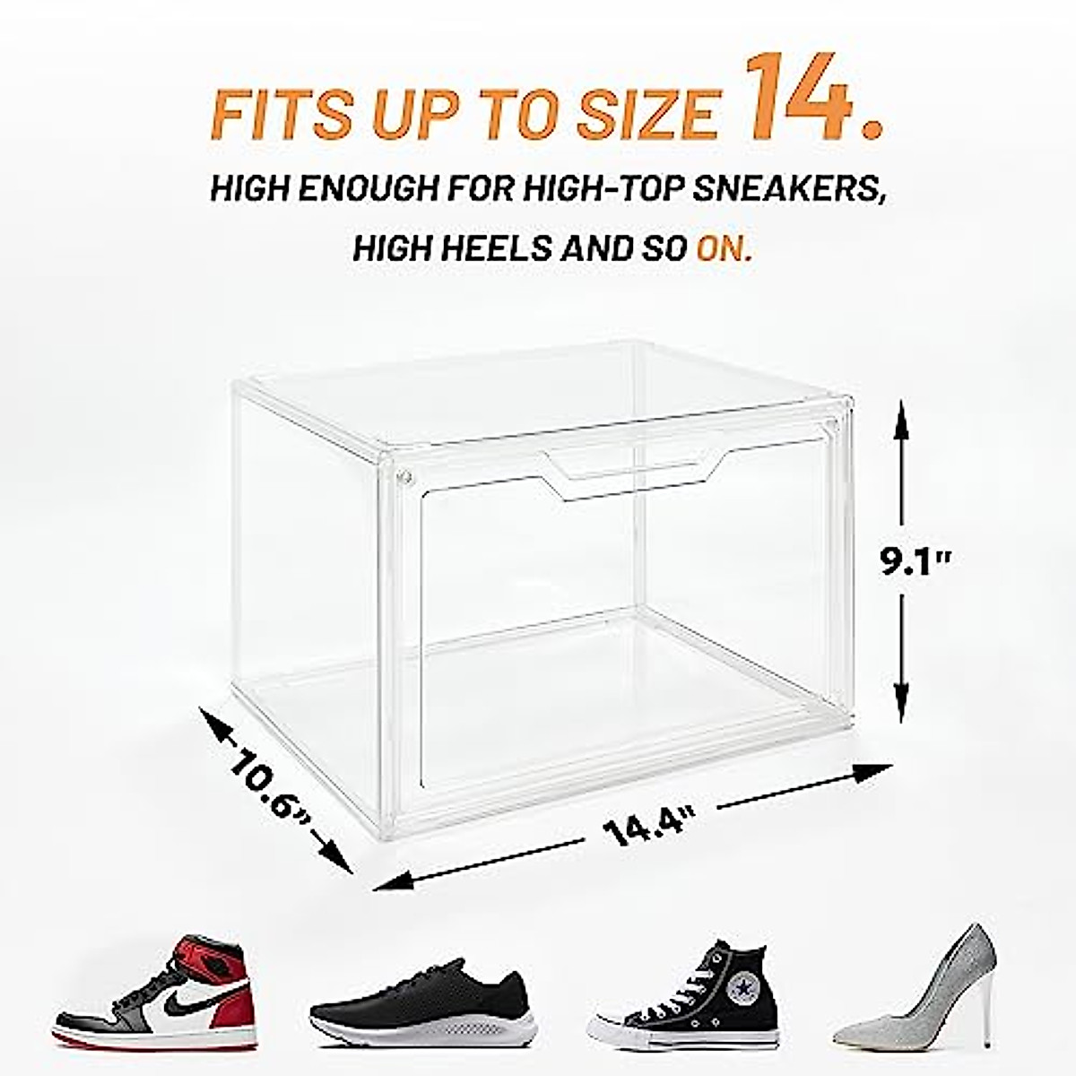 JingPieCle Acrylic Display Shoe Box 3Pack, Ultra Clear Plastic Handbag Storage Organizer for Closet, 360° Fully Transparent Professional Grade Shoe Display Case for Sneakers, Hats, Boots
