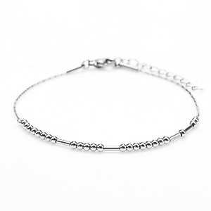 JoycuFF Morse Code Ankle Bracelets for Women Mother Daughter Aunt Friends Bff Best Friend Silver Beaded Minimalist Handmade Birthday Christmas Gifts
