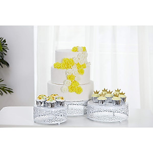Hotity 3 Sets Cake Stands Round Cake Stand Set Metal Display Cupcake Stands for Dessert, White