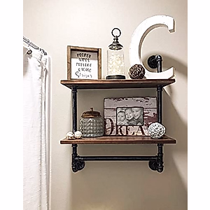 Rustic Bathroom Wall Shelves Industrial Pipe Wall Shelf for Bathroom,2-Tiers Wall Mounted Bathroom Shelves Over Toilet Storage Shelf