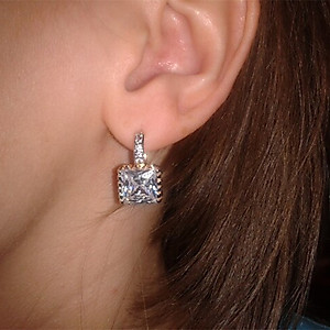 GULICX Gold Tone White CZ Zircon Sparkle Crystal Square Hoop Earrings for Women