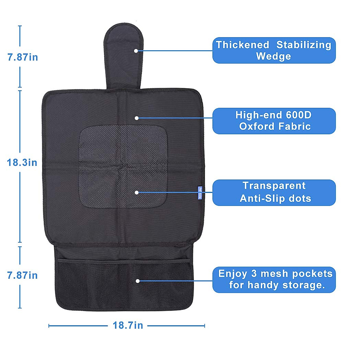 INFANZIA Kids Car Seat Protector, Child Baby Carseat Seat Protectors with Durable 600D Fabric for Leather Seats, Reinforced Non-Slip Dots & 3 Mesh Pockets for Handy Storage, 2 Pack