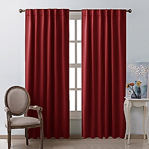 NICETOWN Christmas Burgundy Curtains Blackout Draperies Panels, Thermal Insulated Blackout Drapes for Sliding Door, Burgundy Red Color, 52" x 95", 2 Panels