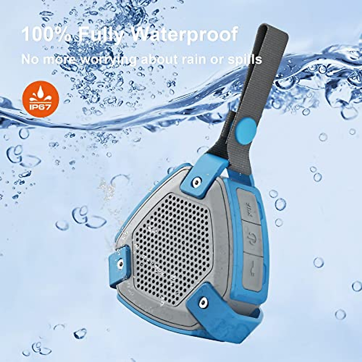 HEYSONG Shower Speaker, IP67 Waterproof Bluetooth Speaker Bluetooth 5.0 with Loud Sound Stereo Pairing, 15H Playtime，USB-C Charge, True Wireless Stereo for Home,Outdoors, Travel