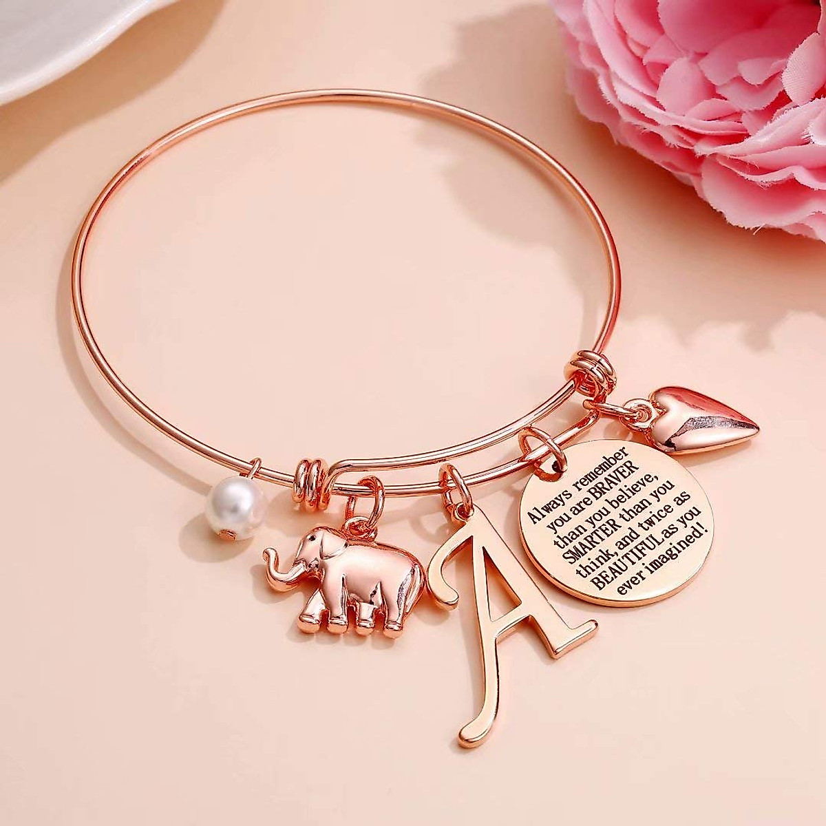 M MOOHAM Elephant Gifts for Women, Letter A Initial Elephant Bracelets for Women Elephant Jewelry, You are Braver than You Believe Inspirational Bracelet Thinking of You Gifts for Women Birthday